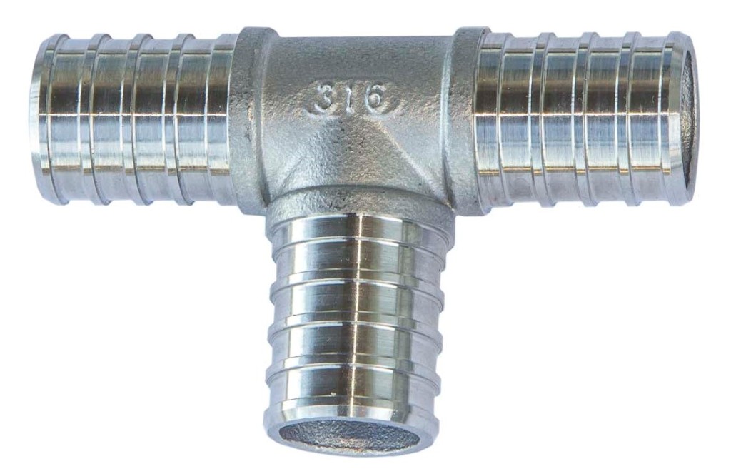 Stainless Steel PEX Barb Tees | TankAndBarrel.com